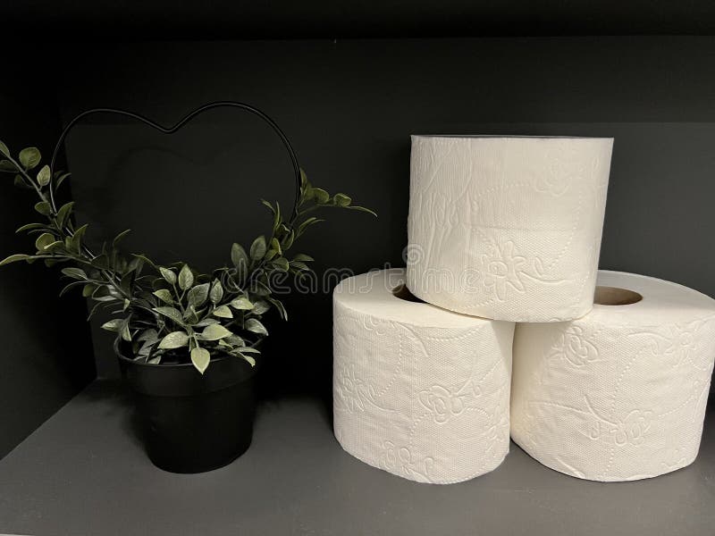 A Stack of Three Rolls of White Toilet Paper on a Shelf Stock Photo ...