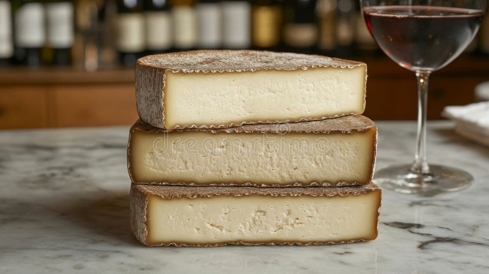 Stack of Three Rounds of Creamy Cheese with Brown Rinds Stock Photo ...