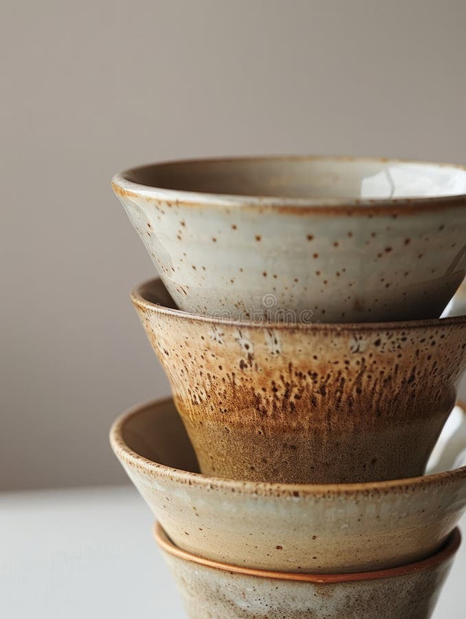 A Stack of Three Rustic Ceramic Bowls on a Light Surface. Stock Image ...