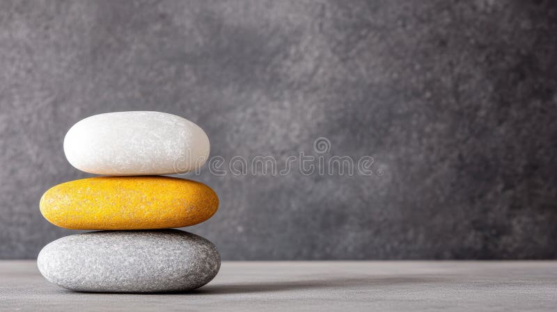 Stack of Three Smooth Stones White, Yellow, and Gray Colors ...