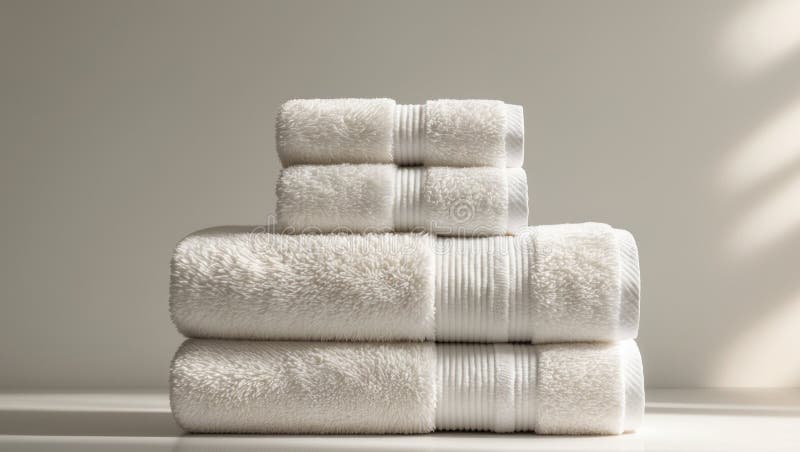 Stack of Three Soft White Bath Towels Folded Neatly Spa Like Luxury ...