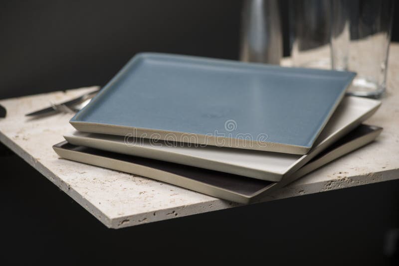 Stack of Three Square Dining Plates or Trays Stock Photo - Image of ...
