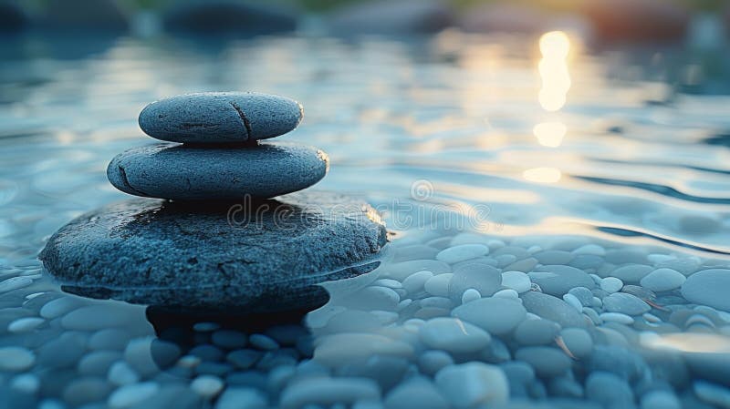 A Stack of Three Stones Balanced on Top of Each Other on a Bed of ...