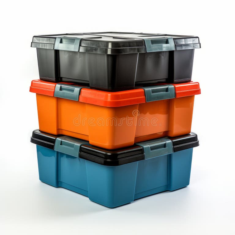 Stack of Three Heavy Duty Plastic Storage Boxes with Snap-secure Lids ...