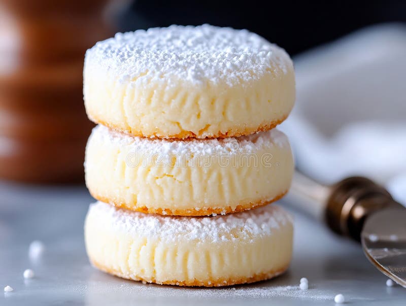 A Stack of Three Sugar Cookies with Powdered Sugar on Top Stock Image ...