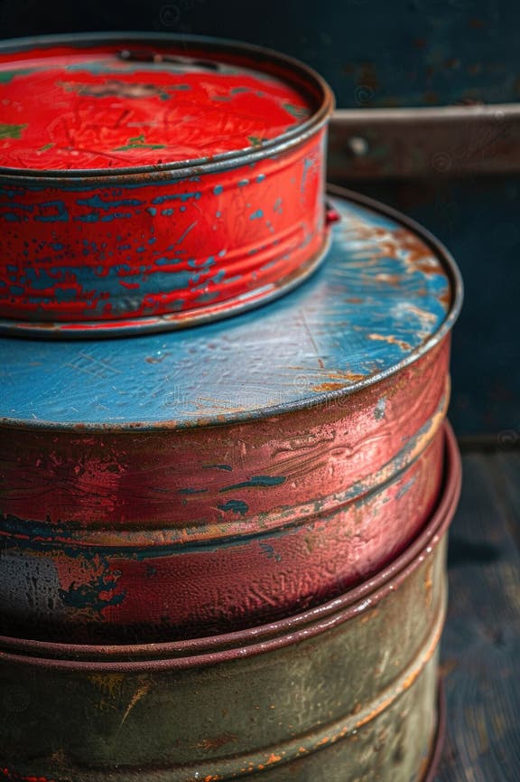 A Stack of Three Tin Cans Sitting on Top of Each Other, with a Rustic ...