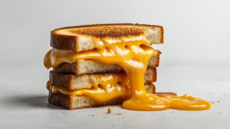 Stack of Three Toasted Bread Slices with Melted Cheese on Top Stock ...