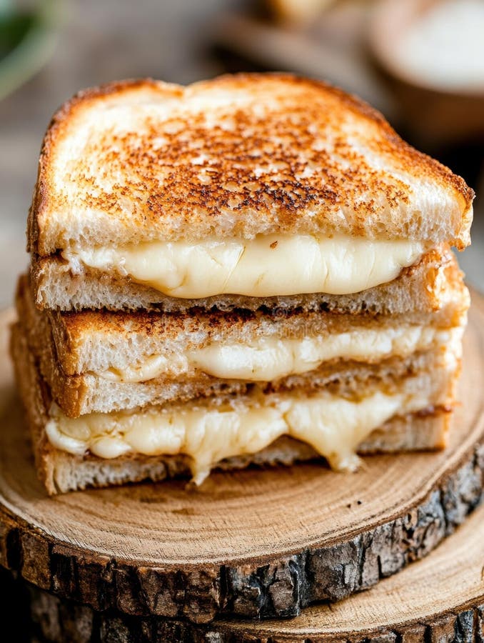 A Stack of Three Toasted Sandwiches with Melted Cheese on Top Stock ...