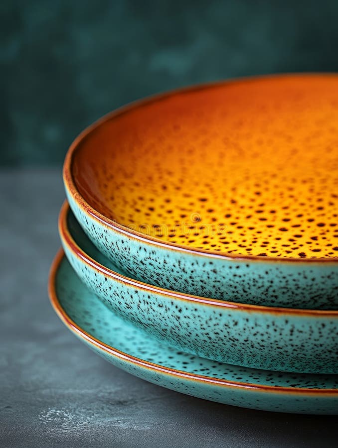 Stack of Three Vibrant, Speckled Ceramic Plates Stock Image - Image of ...