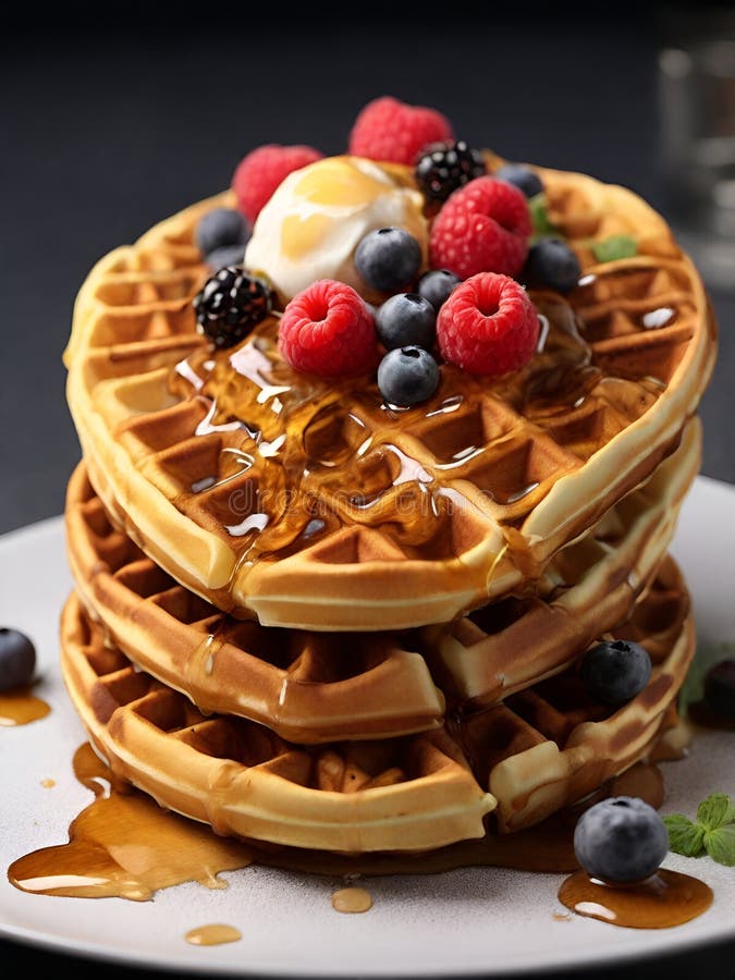 A Stack of Three Waffles that Have Berries and Ice Cream on Top of ...