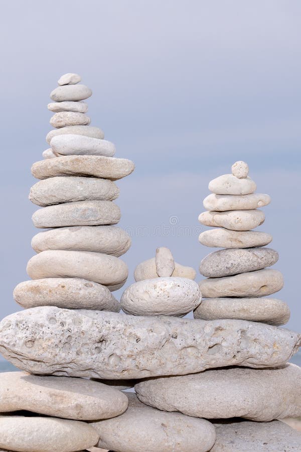 Stack of Three White Pebbles Stone on Sea Background for Spa Balance ...