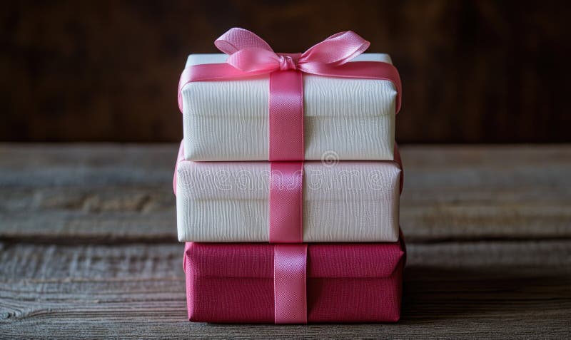 A Stack of Three White and Pink Boxes Stock Image - Image of craft ...