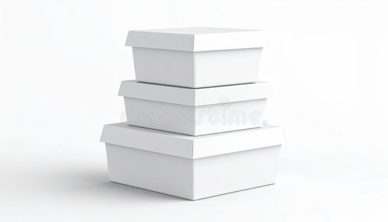 Stack of Three White Square Cardboard Boxes Stock Illustration ...