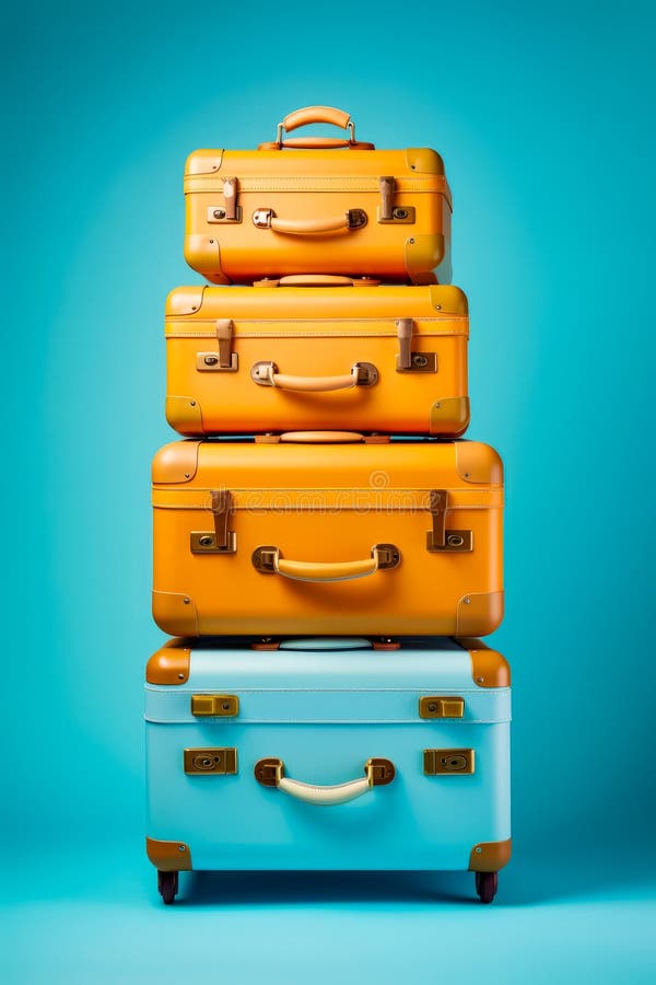 Stack of Three Yellow Suitcases Sitting on Top of Each Other ...