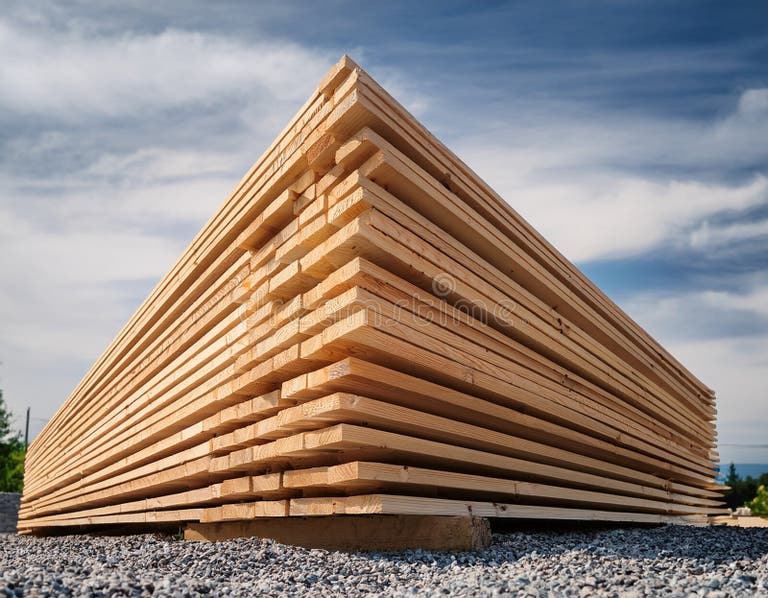 A Stack of Timber Beams Aligned Perfectly on a Gravel Base ...