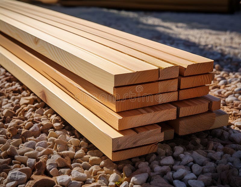 A Stack of Timber Beams Aligned Perfectly on a Gravel Base ...