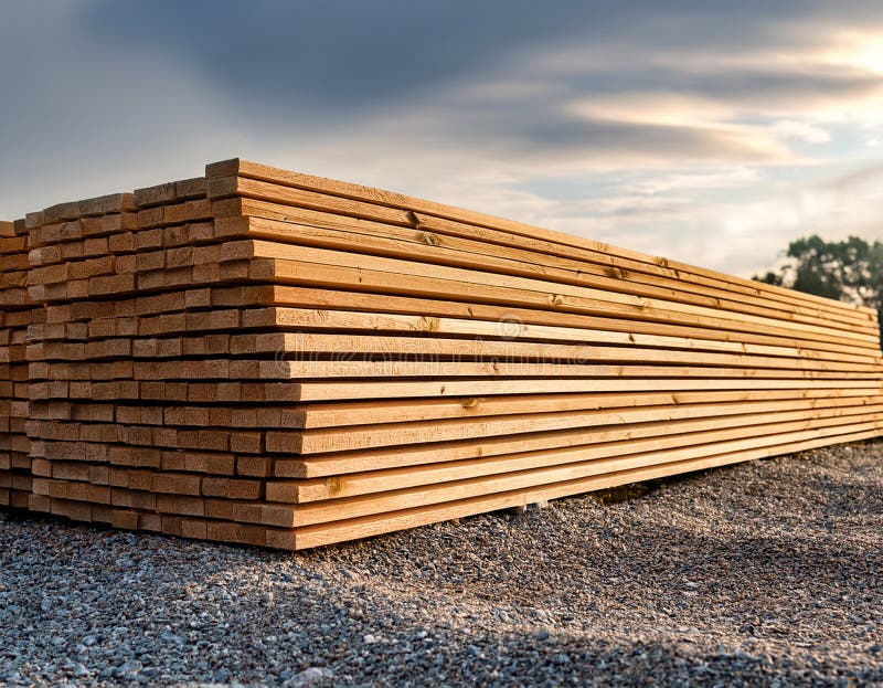 A Stack of Timber Beams Aligned Perfectly on a Gravel Base ...