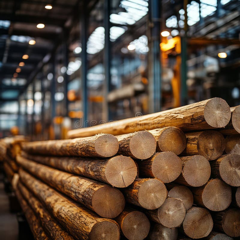 Stack of Timber Logs in Industrial Warehouse for Processing. Stock ...