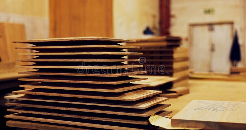 Stack, Timber and Storage in Empty Workshop of Furniture Manufacturing ...
