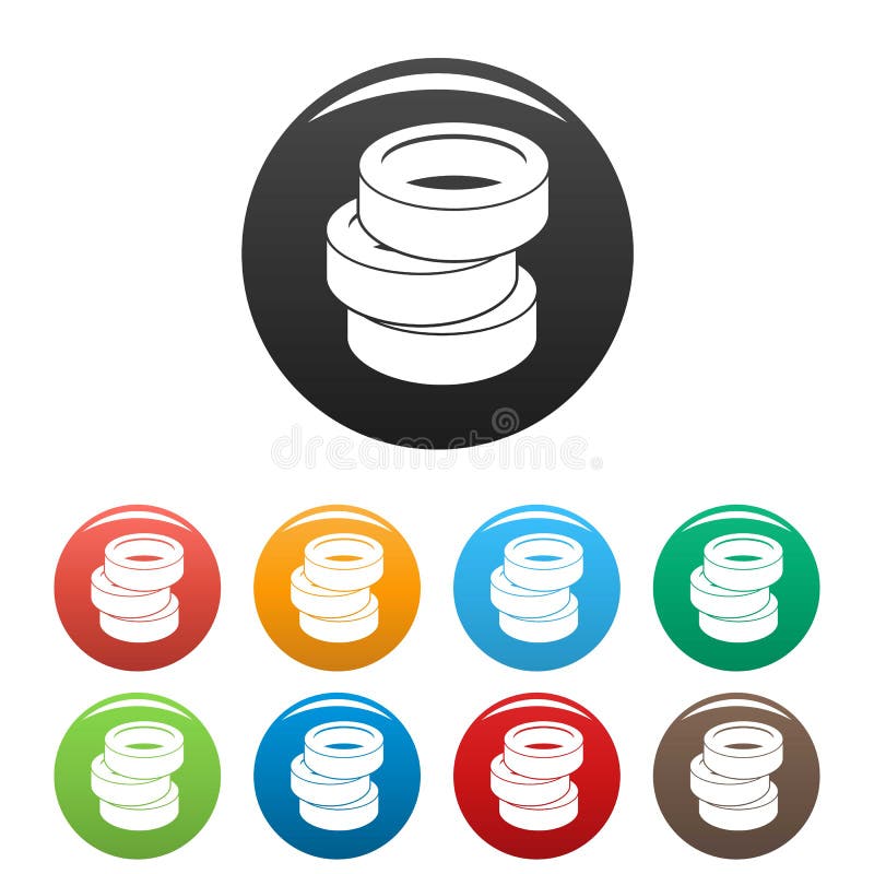 Stack of Tire Icons Set Color Vector Stock Vector - Illustration of ...