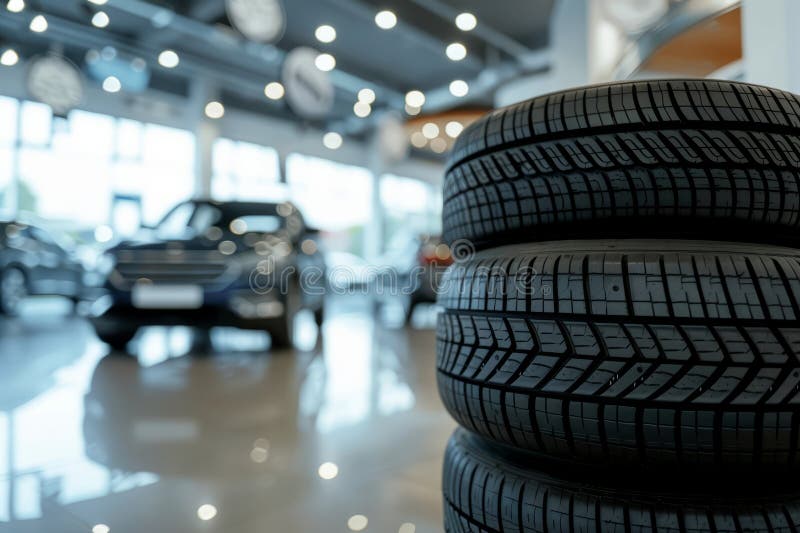 A Stack of Tires on the Background of Cars Stock Image - Image of ...