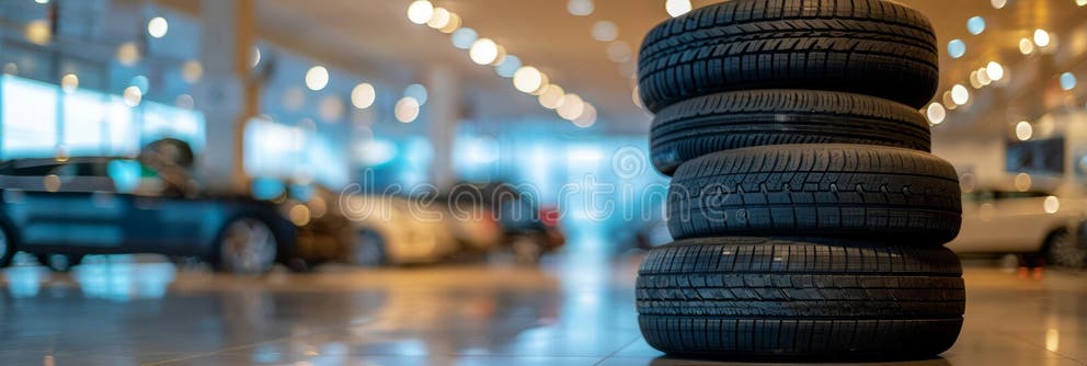 A Stack of Tires on the Background of Cars Stock Image - Image of stack ...