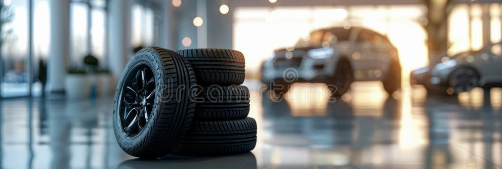 A Stack of Tires on the Background of Cars Stock Image - Image of ...