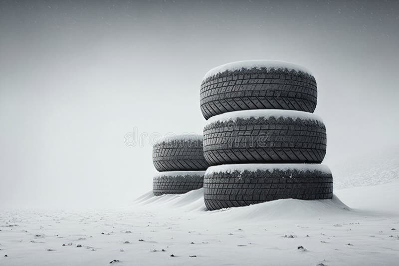 Stack of Tires on Snow on a White Background Stock Illustration ...
