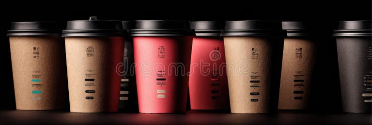 Stack of To-Go Cups with Caffeine Level Indicators Arranged in a Center ...