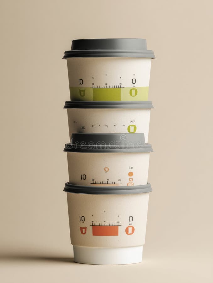 Stack of To-Go Cups with Caffeine Level Indicators Displayed in an Open ...