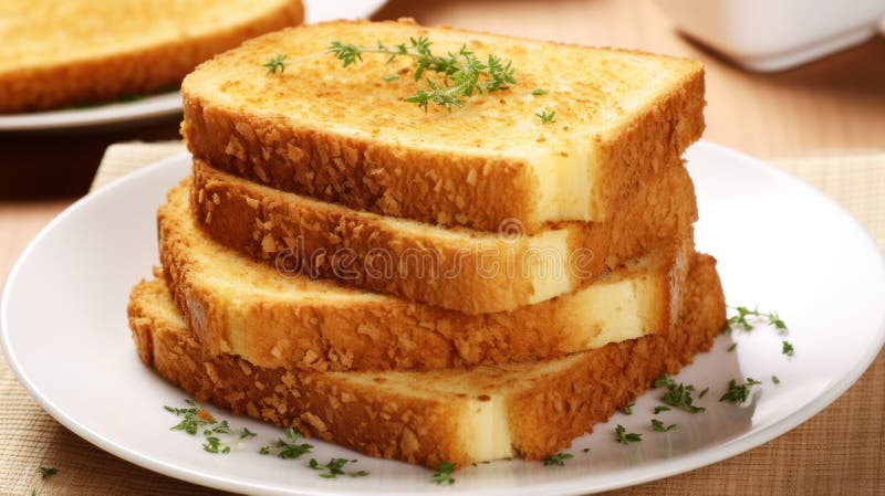 A Stack of Toast on a Plate Stock Illustration - Illustration of plate ...