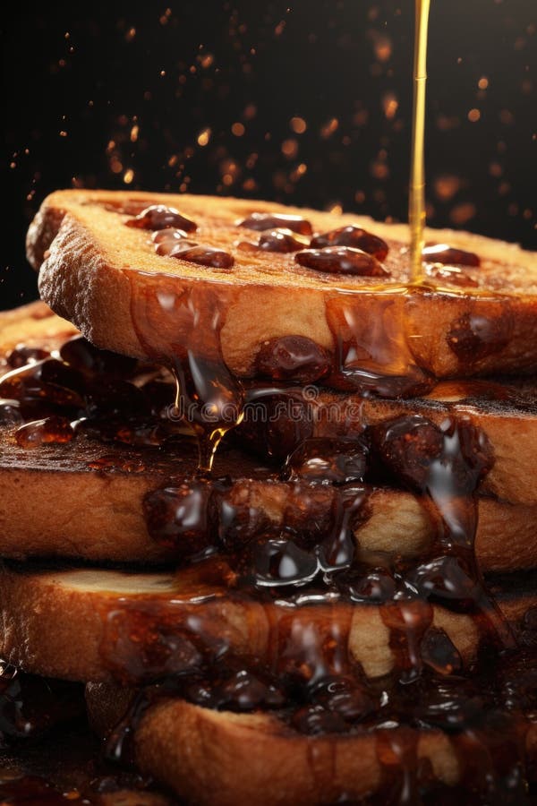 A Stack of Toasted Bread with Syrup Dripping from it Stock Image ...