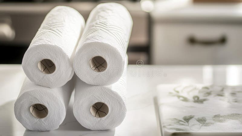 A Stack of Toilet Paper Rolls Sitting on a Counter, a Common Household ...