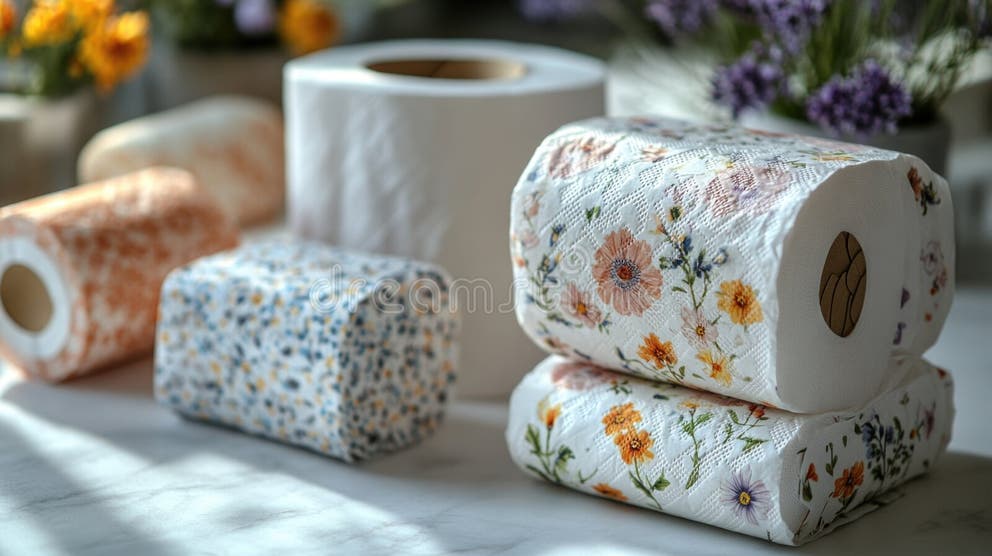 A Stack of Toilet Paper Rolls on a Table, Ready for Use Stock Image ...