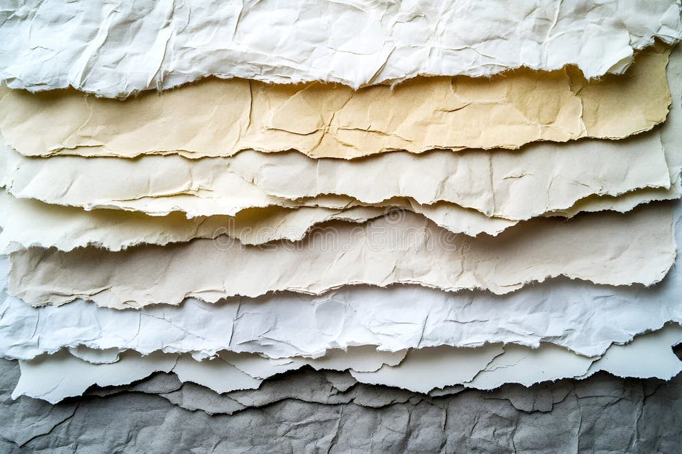 Stack of Torn and Crumpled Paper Layers in Various Shades of Beige ...
