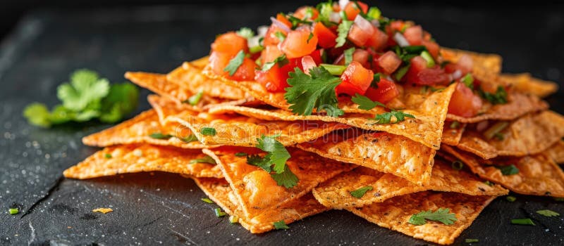 Stack of Tortilla Chips with Tomato and Cilantro Stock Image - Image of ...