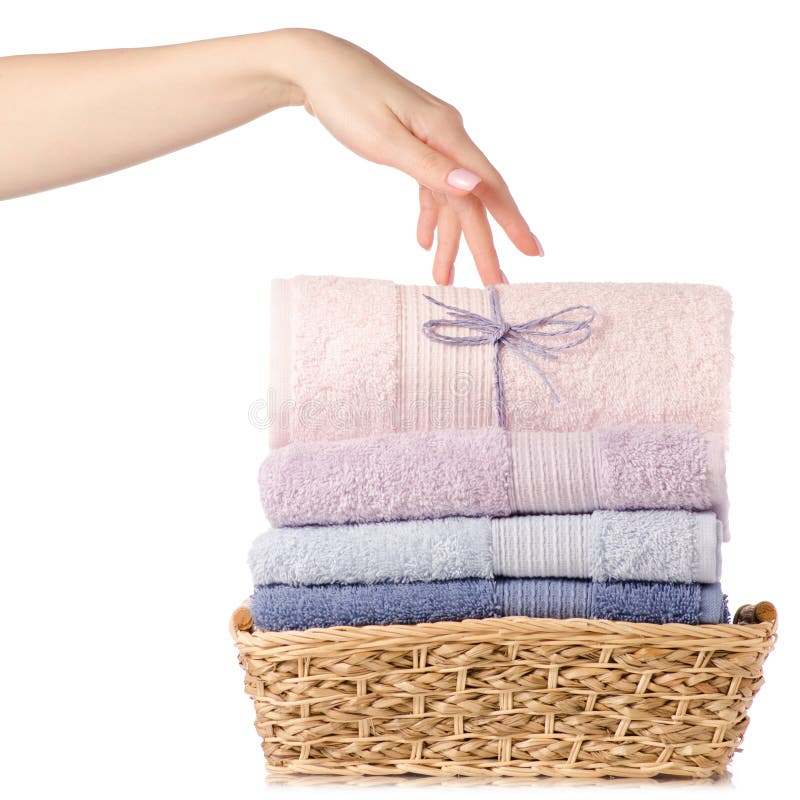 A Stack Towel in Basket in Hand Pattern Stock Image - Image of laundry ...