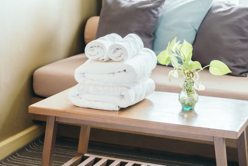 Stack of Towel on table stock image. Image of towels - 104636481