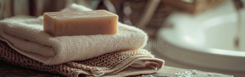 Stack of Towels and Bar of Soap on Table Stock Illustration ...