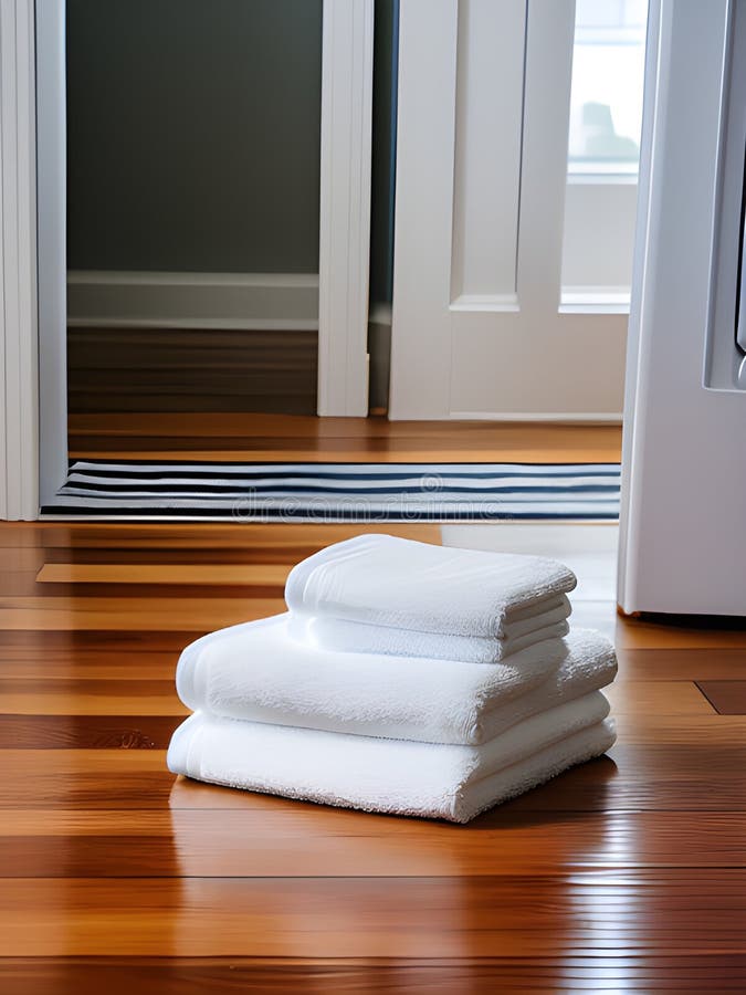 Stack of Towels on Table in Bathroom, Ai Generated Stock Illustration ...