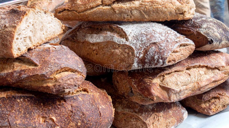Stack of Traditional Breads in the Bakery Stock Photo - Image of loaves ...