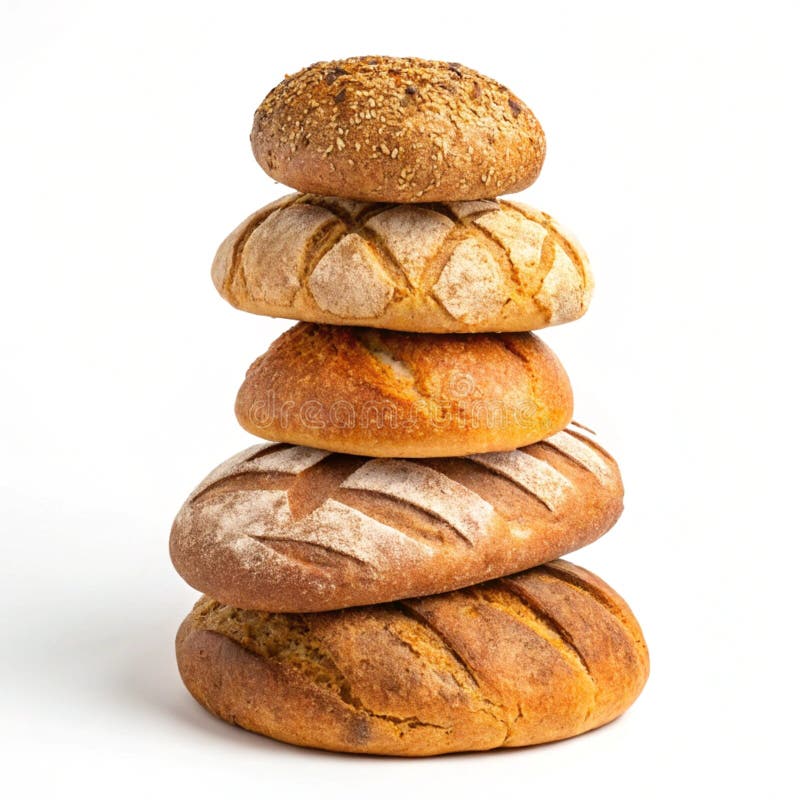 Stack of Traditional Breads Isolated on White Background Stock ...