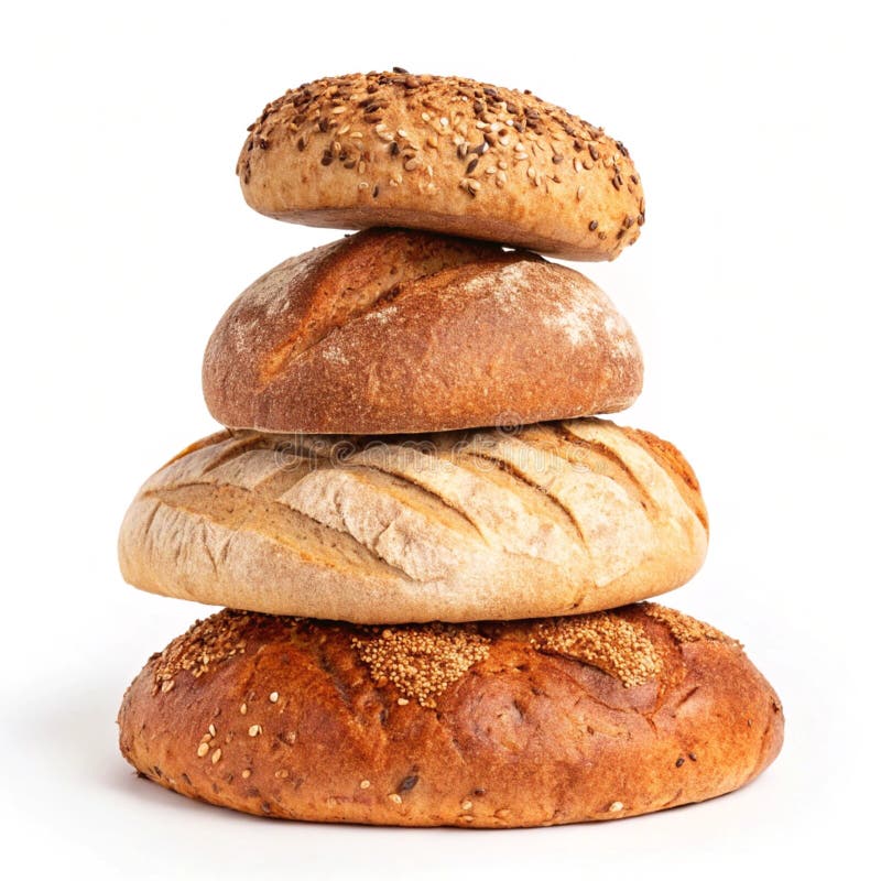 Stack of Traditional Breads Isolated on White Background Stock ...