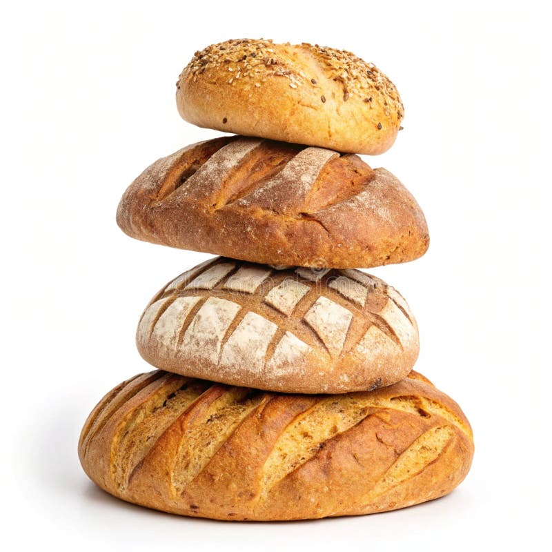 Stack of Traditional Breads Isolated on White Background Stock ...