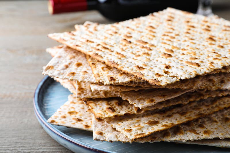 Traditional Matzos, Rolling Pin and Flour on Grey Table, Flat Lay ...