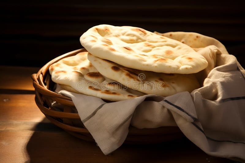 Stack of Traditional Naan Bread on the Table Isolated on Dark ...