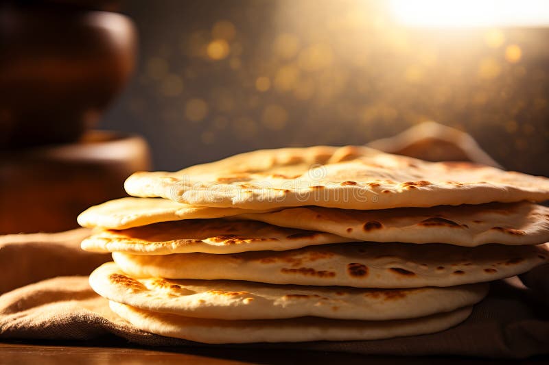 Stack of Traditional Naan Bread on the Table Isolated on Served Table ...