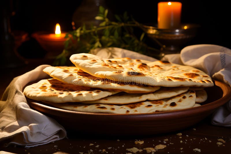 Stack of Traditional Naan Bread on the Table Isolated on Served Table ...