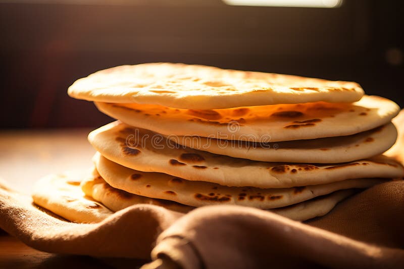 Stack of Traditional Naan Bread on the Table Isolated on Served Table ...