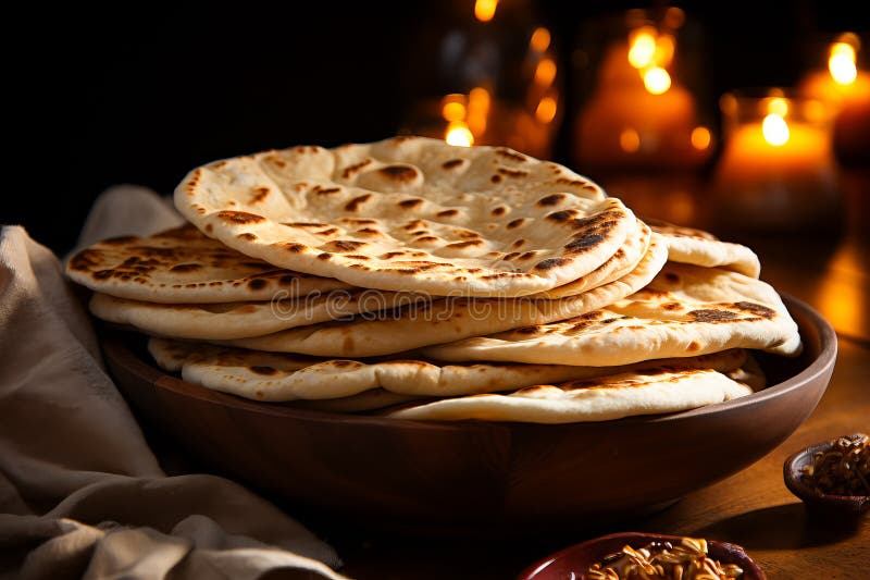 Stack of Traditional Naan Bread on the Table Isolated on Served Table ...